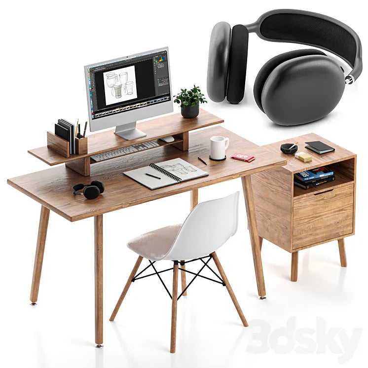 Apple Wooden WorkPlace Home Office 3DS Max Model – 3DSky Model Free