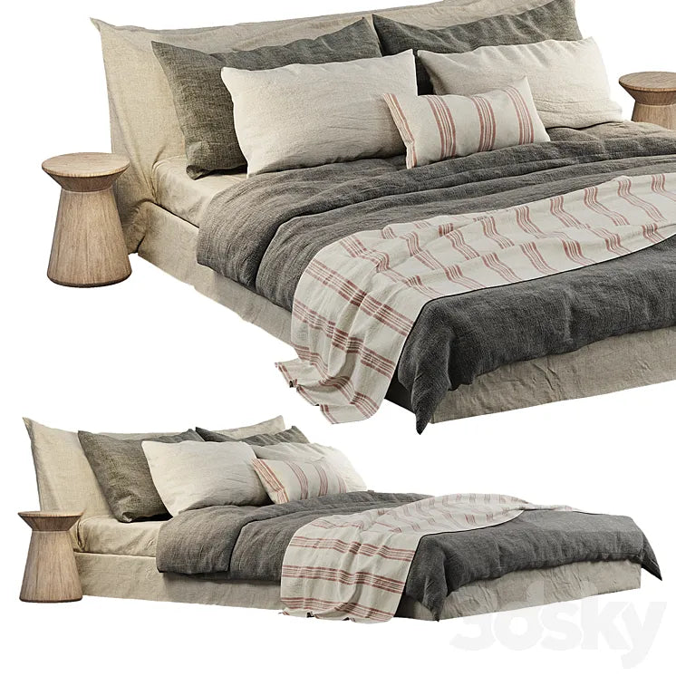 Cozy Bed with Zara Home Linen bedding and Bedhead 3DS Max Model – 3DSky ...