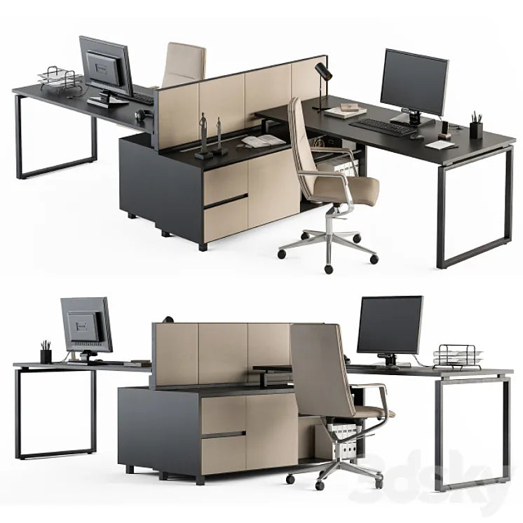 Office Furniture – employee Set Cream and Black 38 3DS Max Model ...