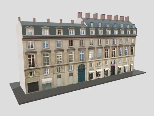 PBR Game 3D Models – Paris Corner Apartmentbuilding 10 – 3DSky Model Free