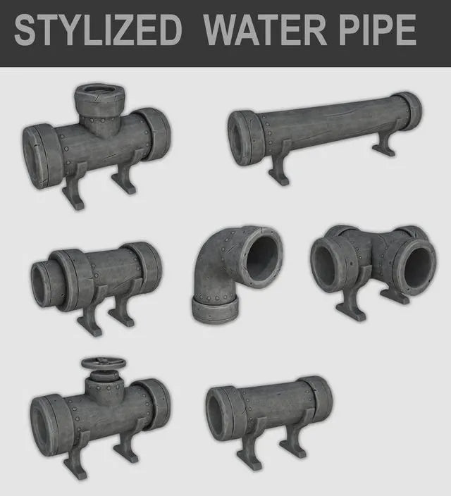 PBR Game 3D Models – Stylized Cartoon Water Pipe – 3DSky Model Free
