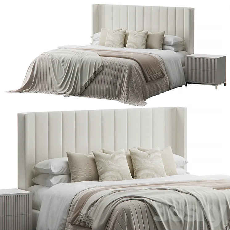 Striped Wing Upholstered Headboard bed 3DS Max Model – 3DSky Model Free