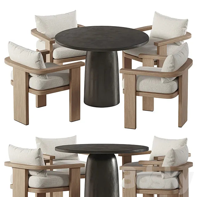 Tahana Outdoor Dining Armchair and Basil Table By Fourhands 3DS Max Mo ...