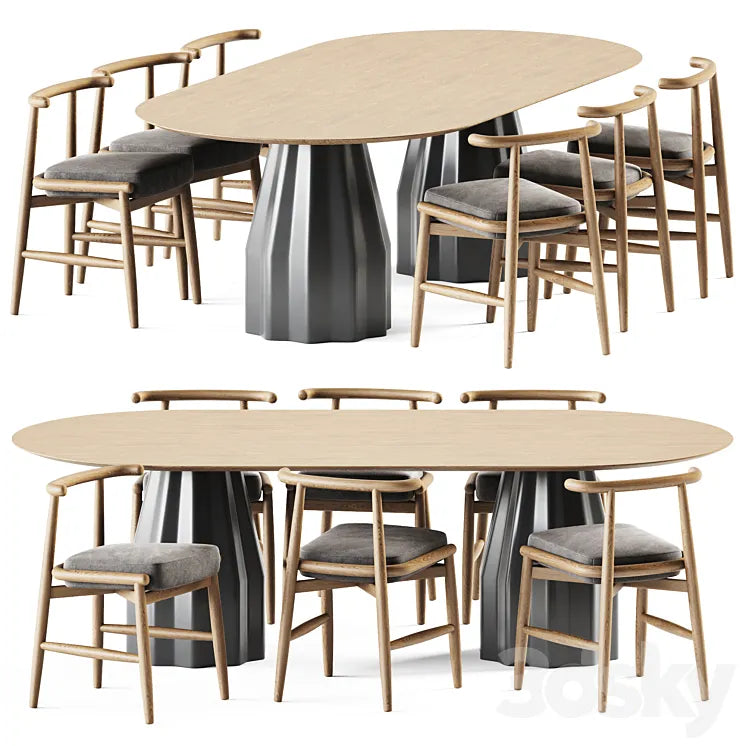 Wooden Burin Table by Viccarbe and Chair Emilia by Meridiani 3DS Max M ...